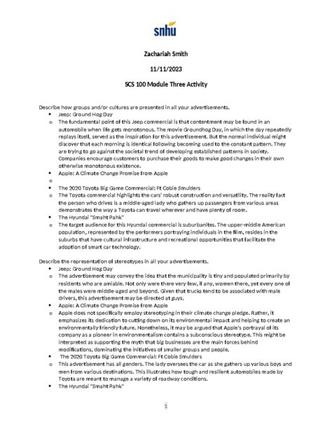 SCS 100 Module Three Activity Zachariah Smith 11 11 SCS 100 Module Three Activity Describe