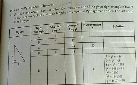 Quiz On The Pythagorean Theorem A Use The Pythago Gauthmath