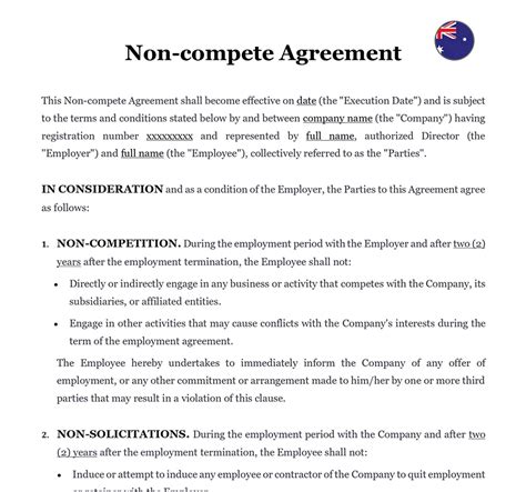 Employee Non Compete Agreement Australia Download Template