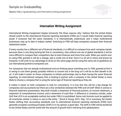 ⇉internation Writing Assignment Essay Example Graduateway
