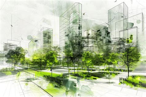A Concept Of Sustainable Urban Planning Featuring A Green Park Zone Project Sketch The