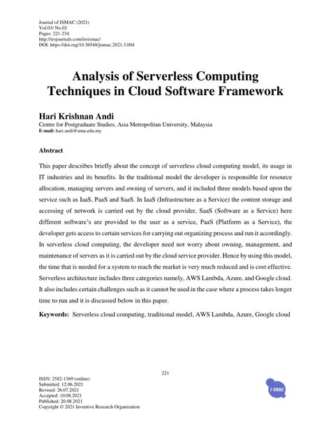 PDF Analysis Of Serverless Computing Techniques In Cloud Software Framework