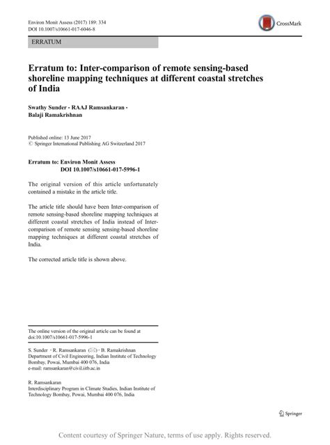 Erratum To Inter Comparison Of Remote Sensing Based Shoreline Mapping Techniques At Different