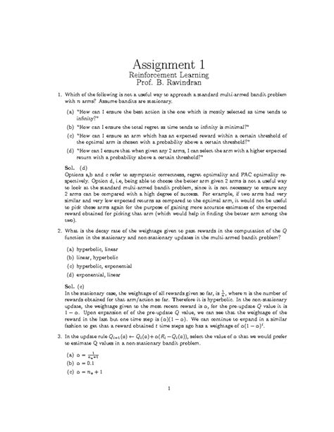 A1 Artificial Intelligence Assignment 1 Reinforcement Learning Prof B Ravindran Which Of