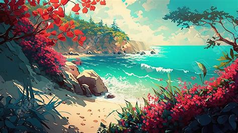 Summer Seaside Plant Red Powerpoint Background For Free Download Slidesdocs