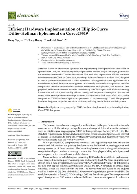 pdf efficient hardware implementation of elliptic curve diffie hellman ephemeral on curve25519