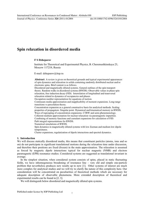 Pdf Spin Relaxation In Disordered Media