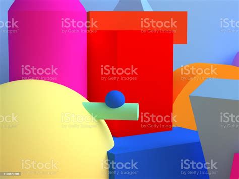 미니 멀 기하학적 추상적인 배경 파스텔 색상 3d 렌더링 트렌드 포스터 일러스트 3차원 형태에 대한 스톡 사진 및 기타 이미지 3차원 형태 Fashion Show