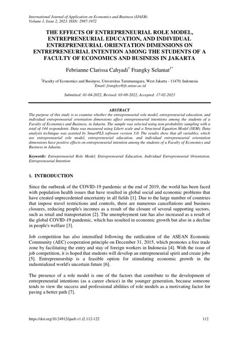 Pdf The Effects Of Entrepreneurial Role Model Entrepreneurial
