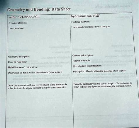 Geometry And Bonding Data Sheet Sulfur Dichloride Sci2 Valence Electrons Lewis Structure