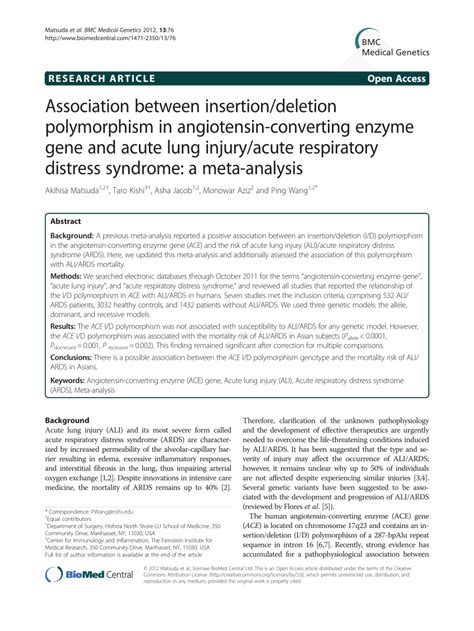 Pdf Association Between Insertiondeletion Polymorphism In Angiotensin Converting Enzyme Gene
