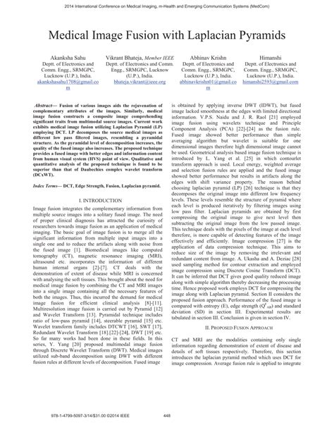 Pdf Medical Image Fusion With Laplacian Pyramids