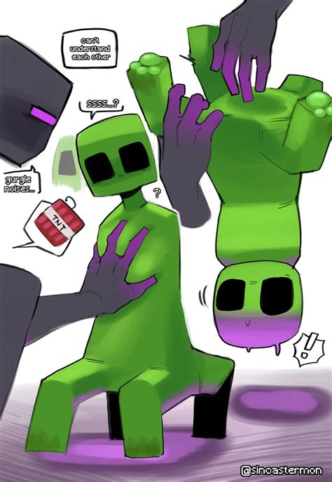 Rule 34 Ambiguous Gender Anthro Creeper Creeper Minecraft Duo Enderman Green Body Microsoft