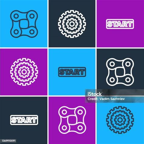 세트 라인 자전거 체인 리본 결승선 및 카세트 아이콘 벡터 강철에 대한 스톡 벡터 아트 및 기타 이미지 강철 경쟁 고풍스런 Istock