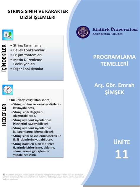 11 String Sınıfı Ve Karakter Dizisi İşlemleri Pdf