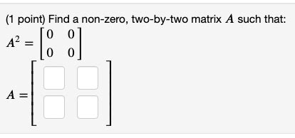 Solved 1 Point Find A Non Zero Two By Two Matrix A Such Chegg Com