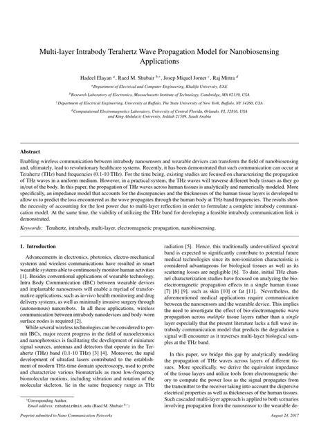Pdf Multi Layer Intrabody Terahertz Wave Propagation Model For Nanobiosensing Applications