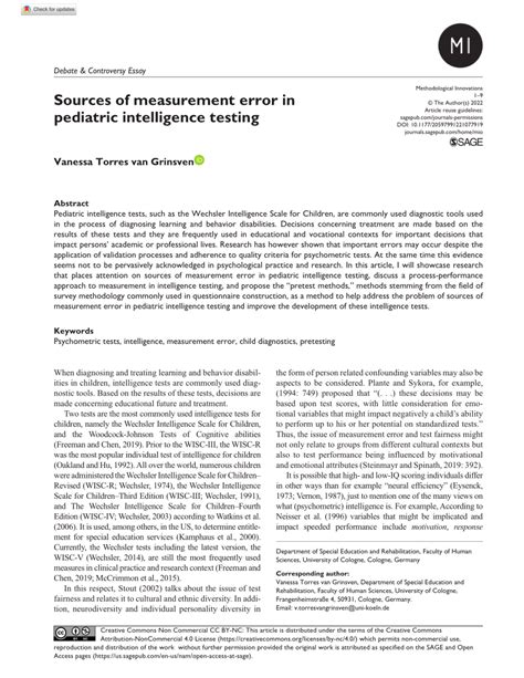 Pdf Sources Of Measurement Error In Pediatric Intelligence Testing