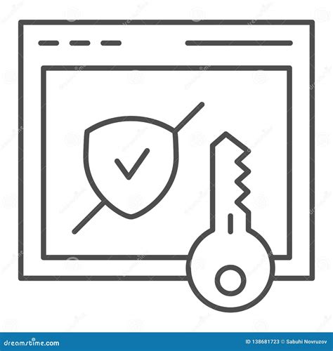 Verified Secure Site Thin Line Icon Computer Authorization Vector Illustration Isolated On