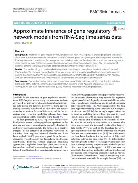 Pdf Approximate Inference Of Gene Regulatory Network Models From Rna Seq Time Series Data