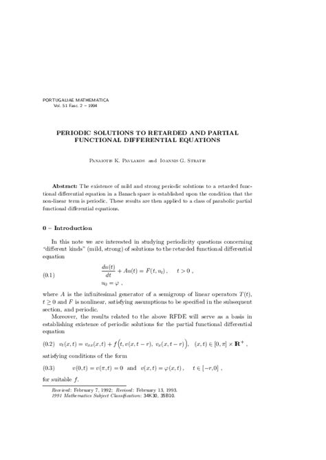 Pdf Periodic Solutions To Retarded And Partial Functional Differential Equations