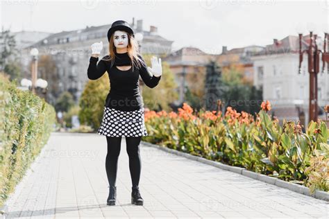 The Girl With Makeup Of The Mime Improvisation Mime Shows Different