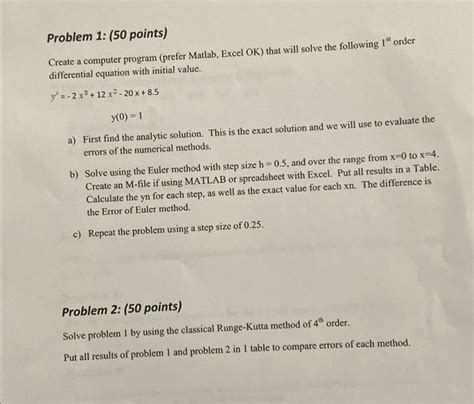Solved Create A Computer Program Prefer Matlab Excel Ok