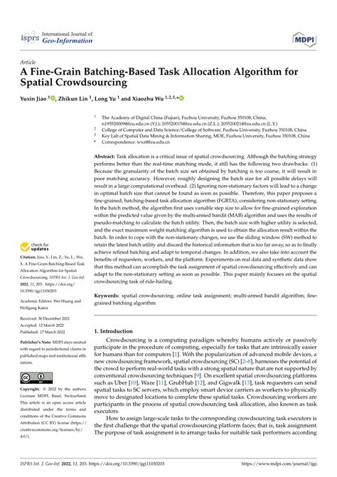 PDF A Fine Grain Batching Based Task Allocation Algorithm For Spatial