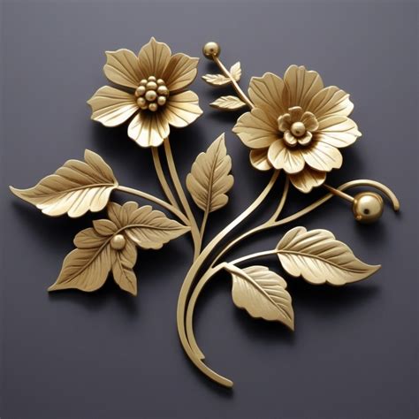 Brass Pin Design Simple Asymmetrical Flowers And Leaves Stable