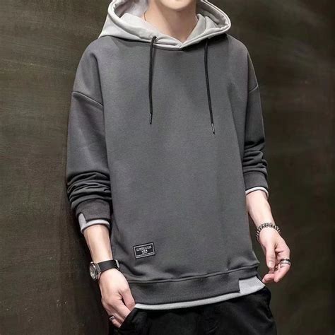 Aliyuezu Sweatshirt For Men Slim Fit Splicing Hooded Male Clothes