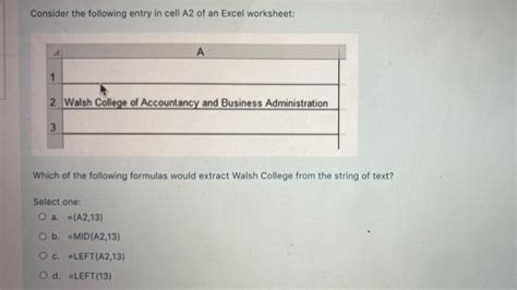 Solved Consider The Following Entry In Cell A2 Of An Excel Chegg Com