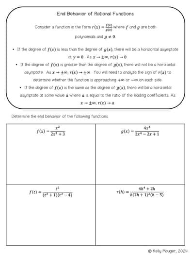 End Behavior Of Rational Functions Quick Notes For Precalculus By 3rd