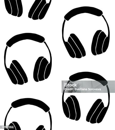 블랙 핸드 그린 낙서 스케치 헤드폰의 벡터 매끄러운 패턴 마이크에 대한 스톡 벡터 아트 및 기타 이미지 마이크 아이콘