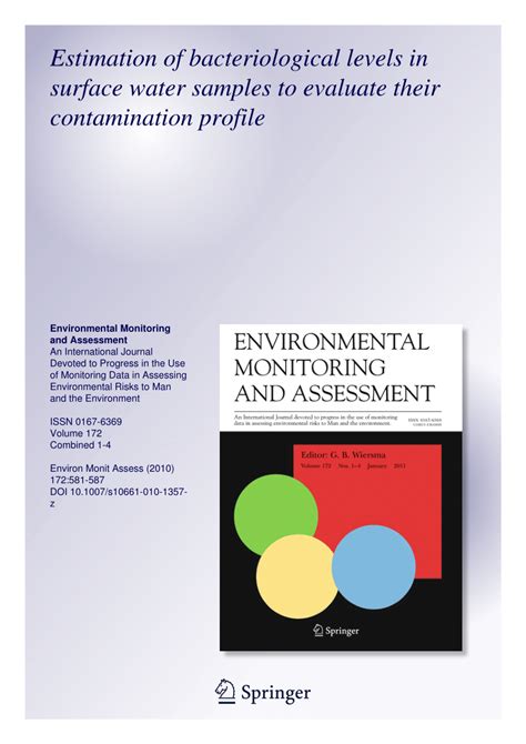 Pdf 2 3 Environmental Monitoring And Assessment An International Journal Devoted To Progress