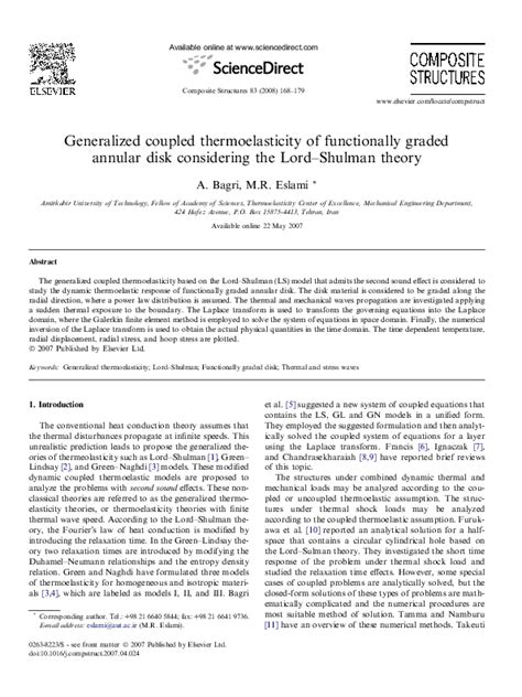 Pdf Generalized Coupled Thermoelasticity Of Functionally Graded Annular Disk Considering The