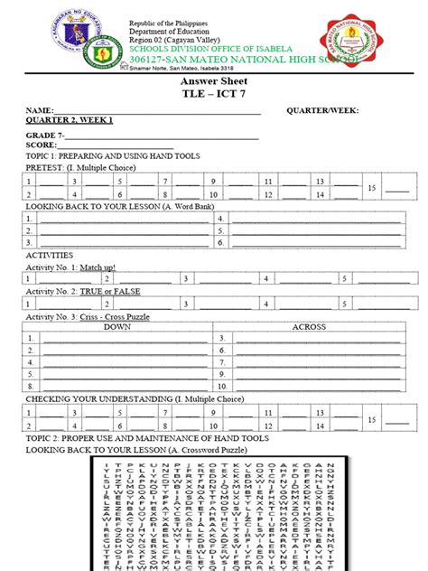Answer Sheet In Tle Ict 7and8 Quarter 2 Download Free Pdf Input