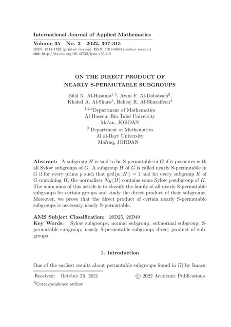 PDF ON THE DIRECT PRODUCT OF NEARLY S PERMUTABLE SUBGROUPS