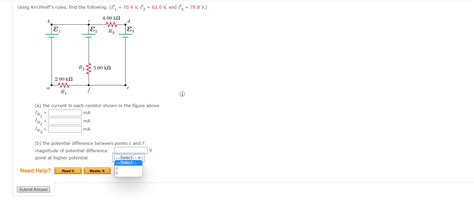 Solved Using Kirchhoff S Rules Find The Following E Chegg