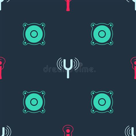 Set Guitar Musical Tuning Fork And Stereo Speaker On Seamless Pattern Vector Stock Vector
