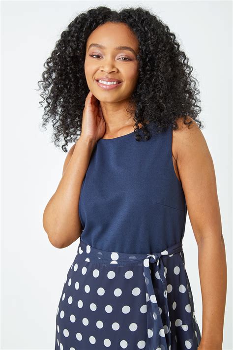 Petite Sleeveless Spot Chiffon Midi Dress In Navy Roman Uk