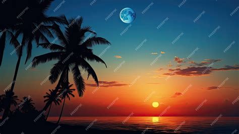 Premium Ai Image Beautiful Sunset With Coconut Palm Tree Silhouette