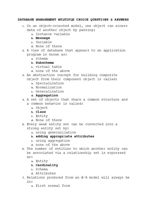 Dbms Mcqs1 Multiple Choice Questions And Answers Database