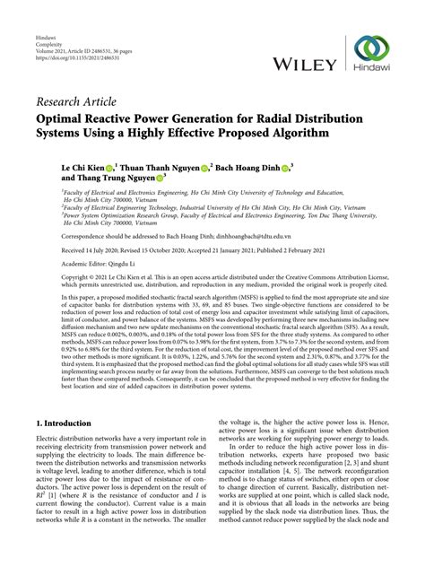 PDF Optimal Reactive Power Generation For Radial Distribution Systems Using A Highly Effective