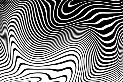 Wavy Lines Pattern With 3d Illusion And Motion Effect Black And White Texture Stock Vector