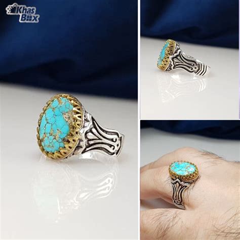 انگشتر فیروزه مردانه قیمت و خرید انگشتر فیروزه مردانه خاص باکس