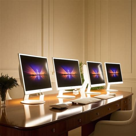 Sleek And Modern Workspace With Multiple Monitors Premium Ai Generated Image