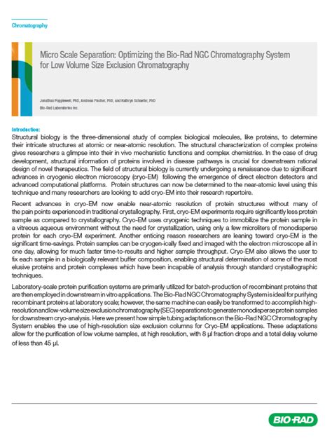 Micro Scale Separation Optimizing The Ngc Chromatography System