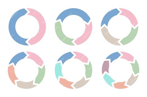 원형 화살표 다이어그램 6 라운드 단계별 인포그래픽 다이어그램 성공 마케팅 그래픽 퍼즐 순환 관리 벡터 요소를 프레젠테이션 원형 및 원형 템플릿 그림으로 프리미엄 벡터