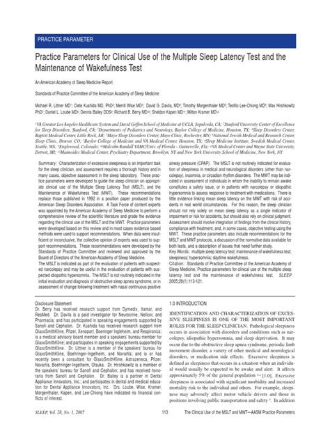 2005 Practice Parameters For Clinical Use Of The Multiple Sleep