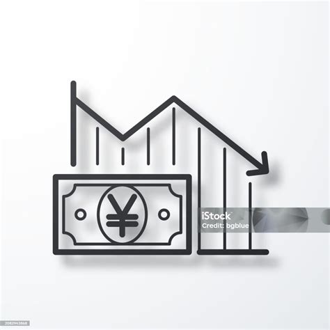엔화 지폐의 하락 그래프 흰색 배경에 그림자가 있는 선 아이콘 0명에 대한 스톡 벡터 아트 및 기타 이미지 0명 3차원 형태 가계 Istock